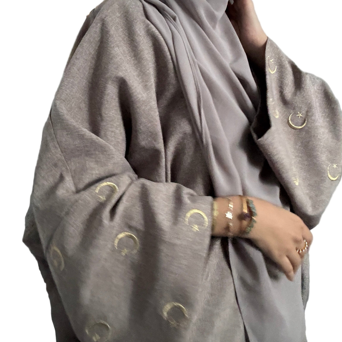 Embroidered Gold Moon & Star Abaya & Hijab Set of 2 – Designed By Sanna