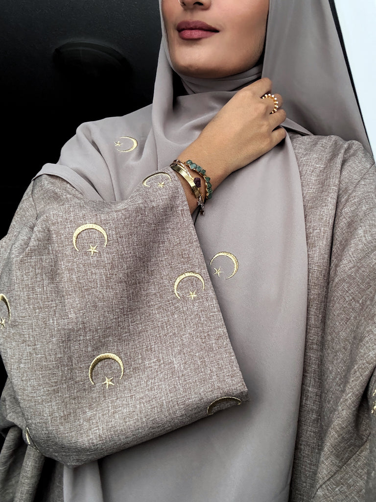 Embroidered Gold Moon & Star Abaya And Hijab Set of 2 – Designed By Sanna